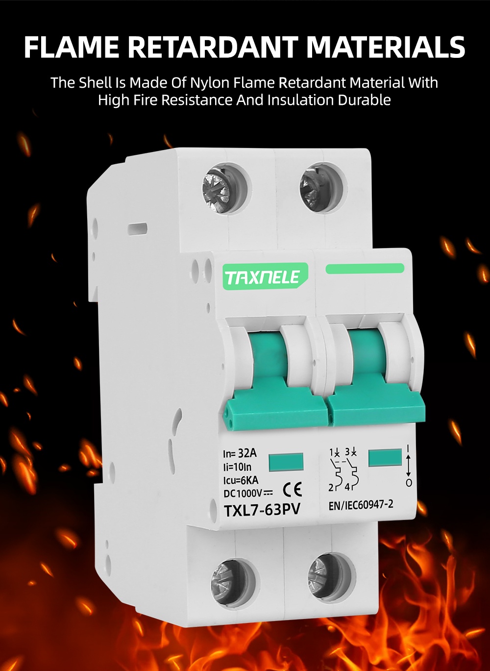 DC MCB Solar Mini Circuit Breaker L7 2P 1000VDC Short Circuit Protection 10A 16A 20A 25A 32A 63A ...