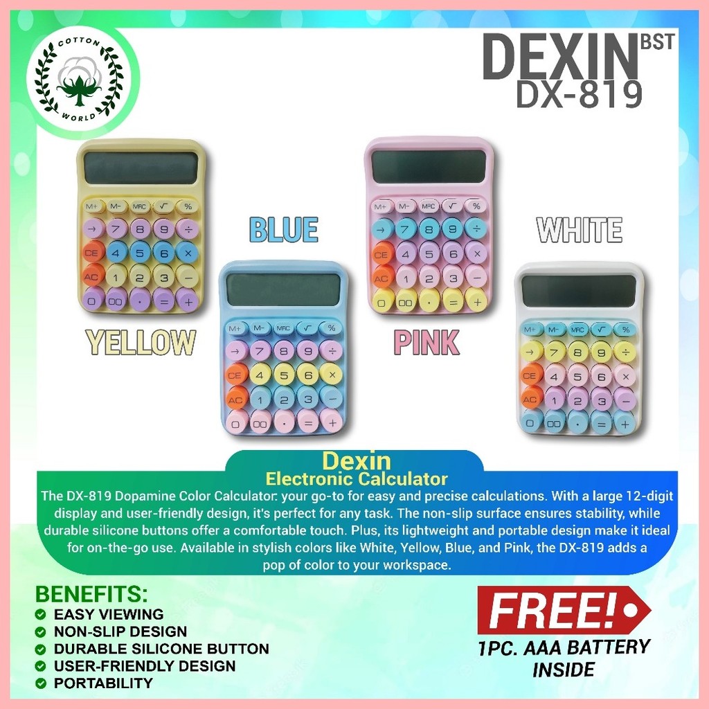⚫ ︎ Dexin Mechanical Keyboard Calculator 12 Digits Large Display ...
