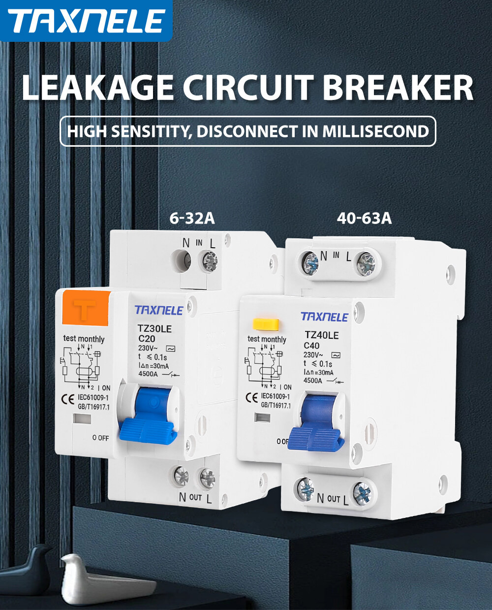 DPNL 230V 1P+N Residual current Leakage Circuit breaker short current ...