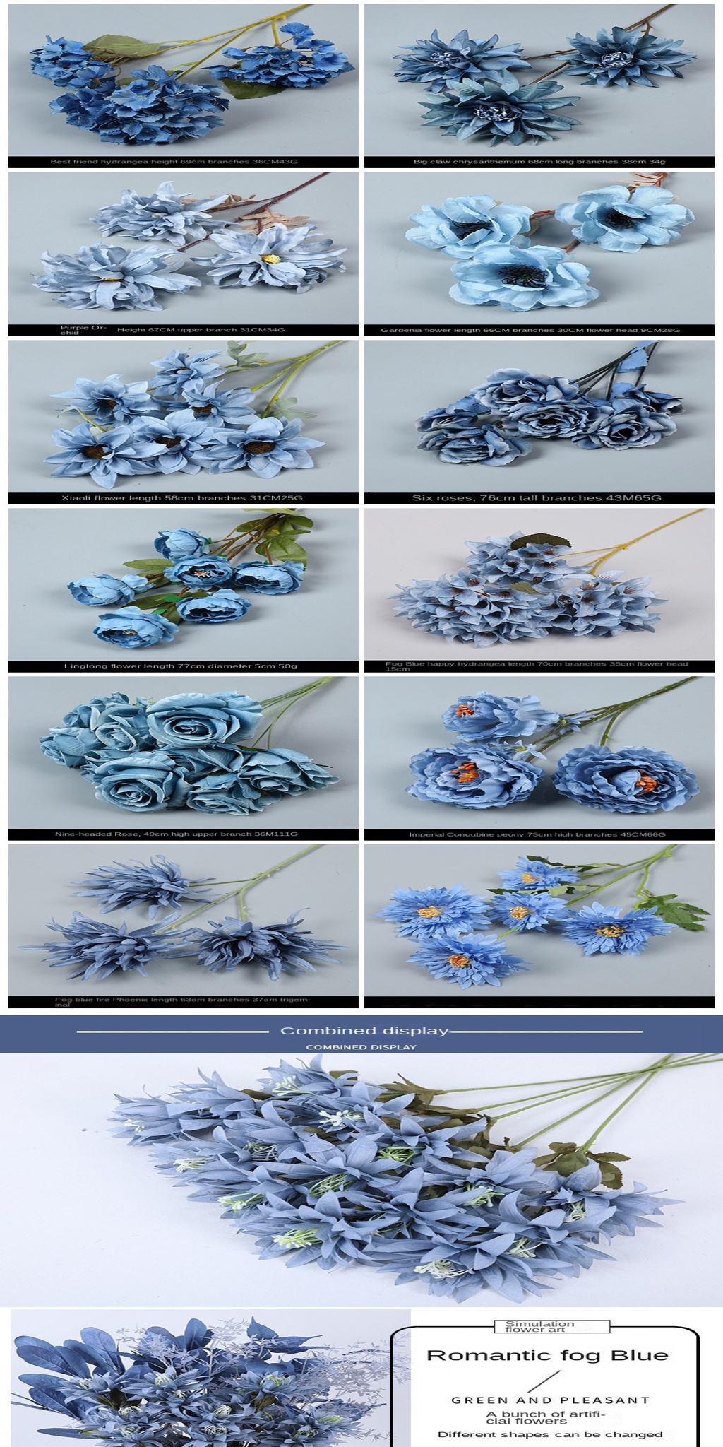 Handmade Floral Arrangements: Artificial Flowers in Misty Blue for ...