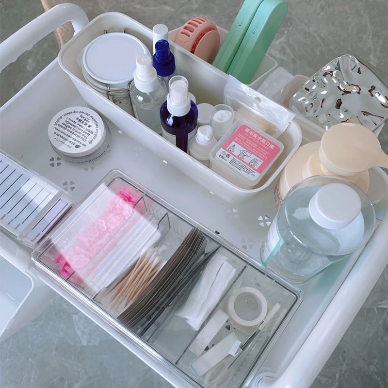 Multi-functional Eyelash Tool Storage Cart 3-tier Plastic Rolling Utility Carts with Handle ...