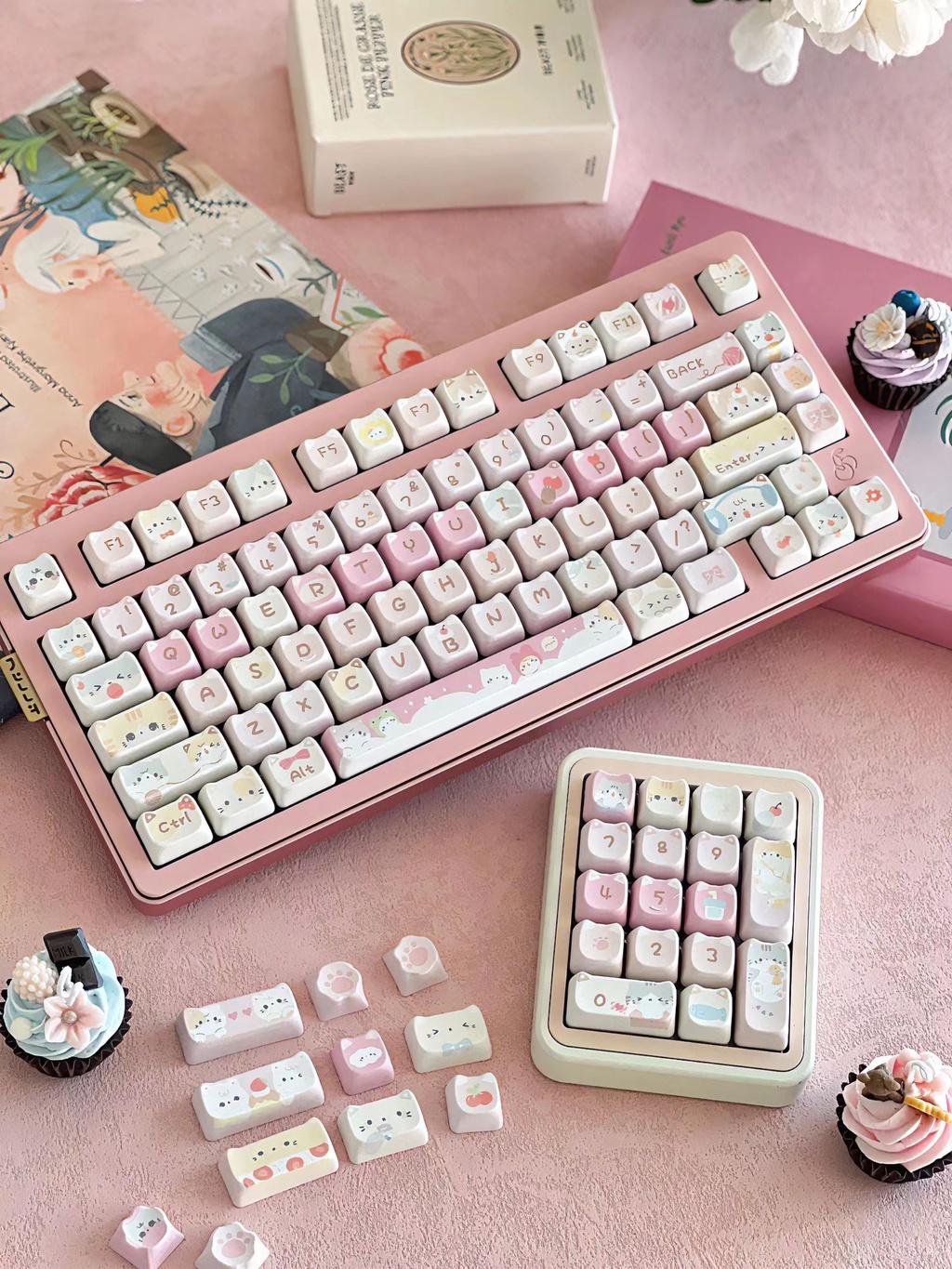 Cute Meow Keycaps Cat Head MAO Profile PBT Square Key Cap Thermal ...