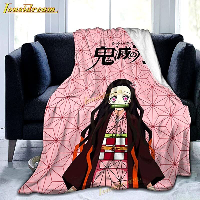 Kawaii Kamado Nezuko Flannel Blanket Demon Slayer Throw Blankets Comic Cartoon Sofa Cover ...