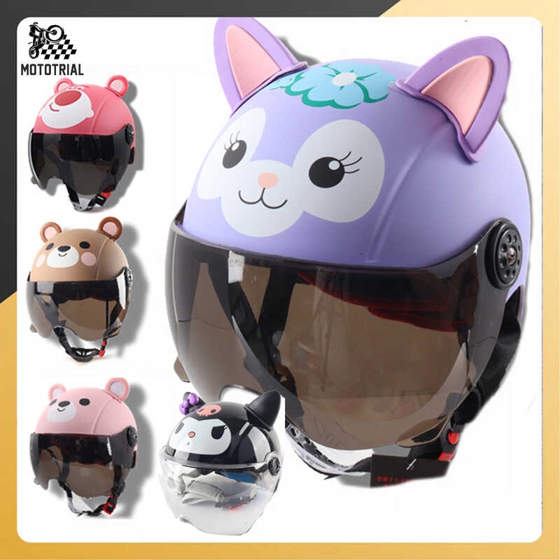 Half Helmets Kids Motorcycle kawaii cute cartoon Dual Lens Scooter bike ...