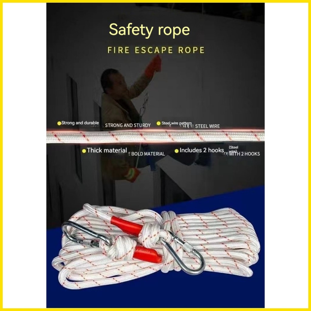 ☸ ๑ ∇ Double buckle steel core safety rope Thick fire safety rope high ...