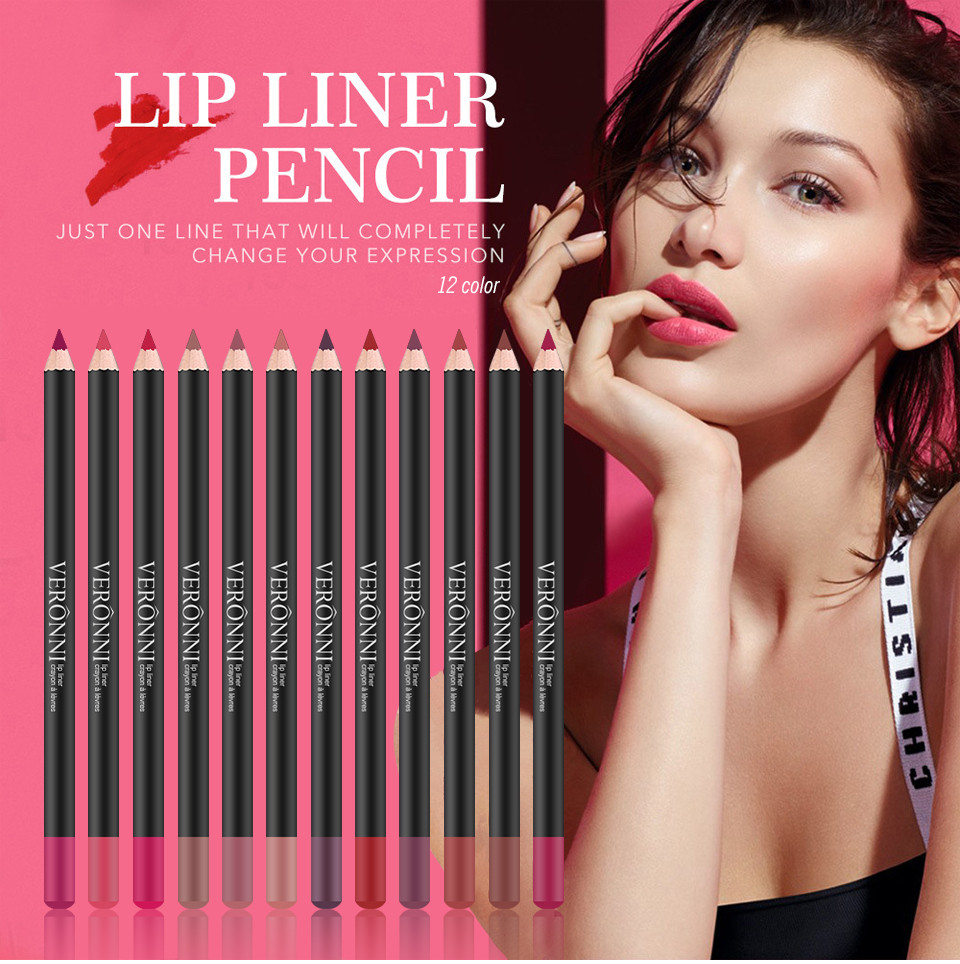 VERONNI 12 Colors Long-lasting Lip Liner Matte Lip Pencil Lipstick ...