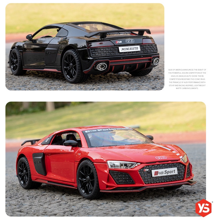 1:24 Scale Diecast Audi R8 V10 Plus Alloy Car Model Boys Toys,Lights Up ...