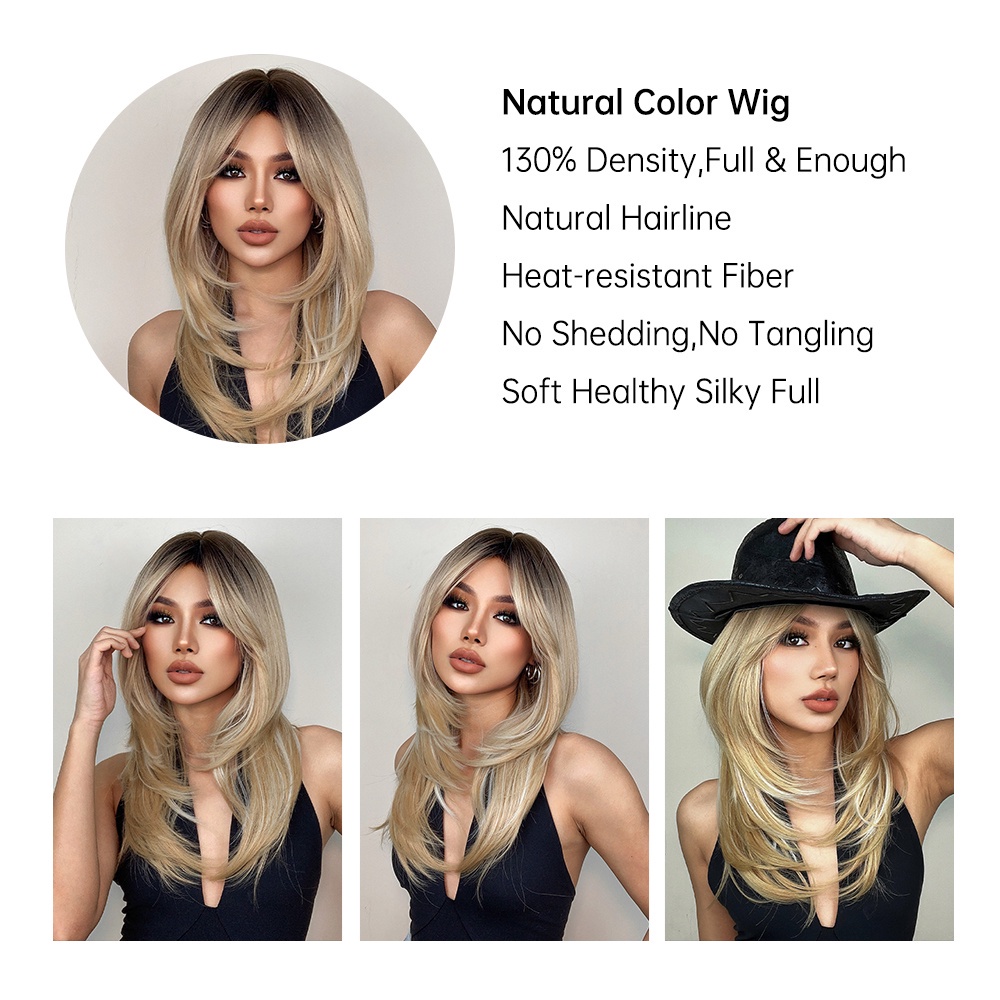 Women's wigs 6 new European and American wigs, oblique bangs, long ...
