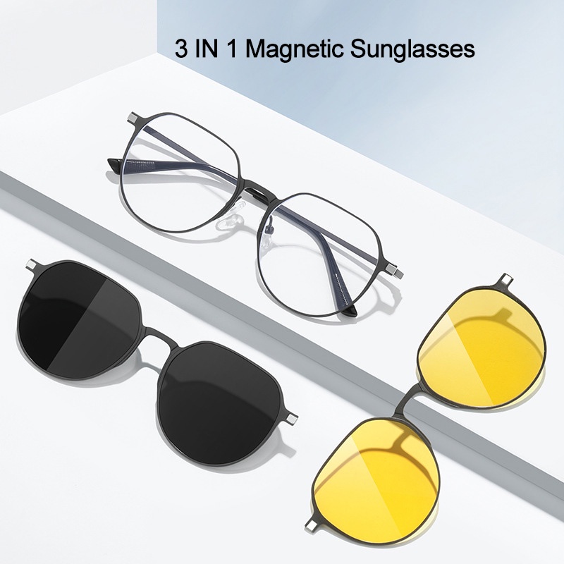 3 IN 1 Clip on Magnetic Sunglasses Polarized Sunglasses Block ...