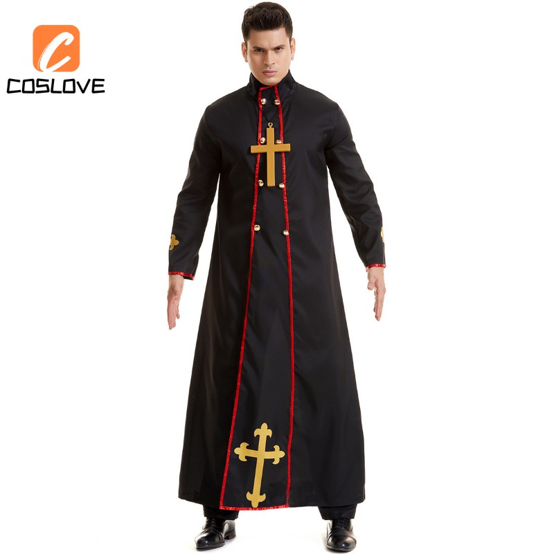 Halloween Male Pastor Cosplay Full Set Costume Suit for Adult Long ...