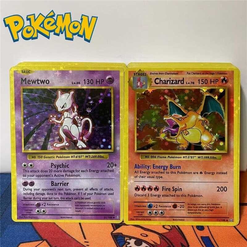 1996 60Pcs/Set Base Cards First Edition Flash Card Charizard Mewtwo Trainer PTCG Game Battle ...