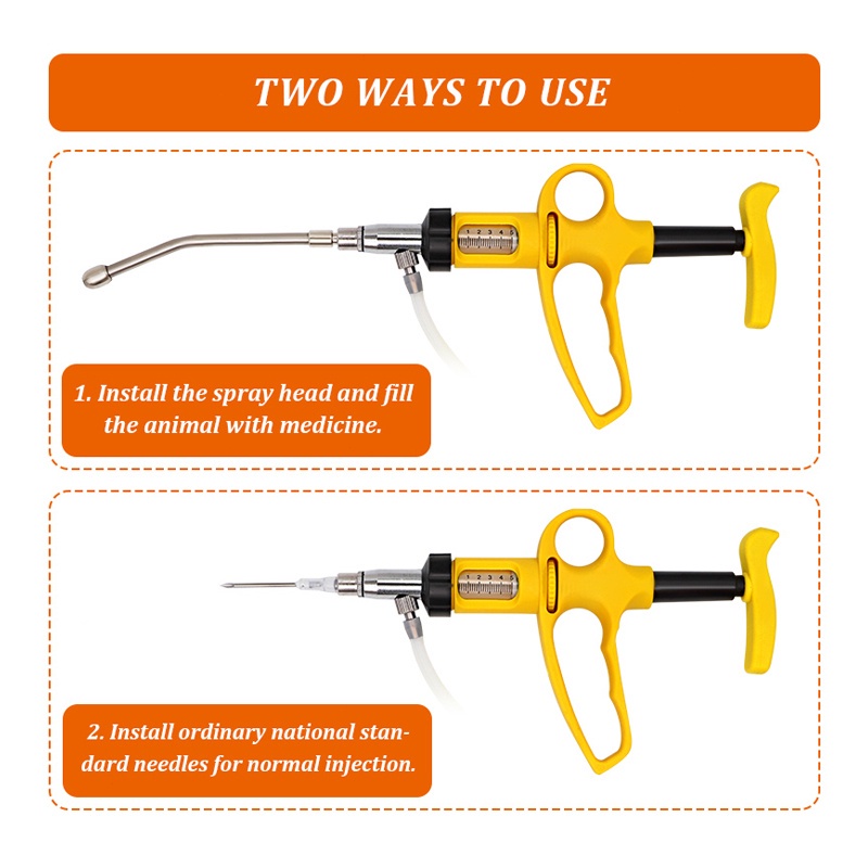 5ML/10ML Animal Continuous Syringe Veterinary Drench Gun Pig Goat ...