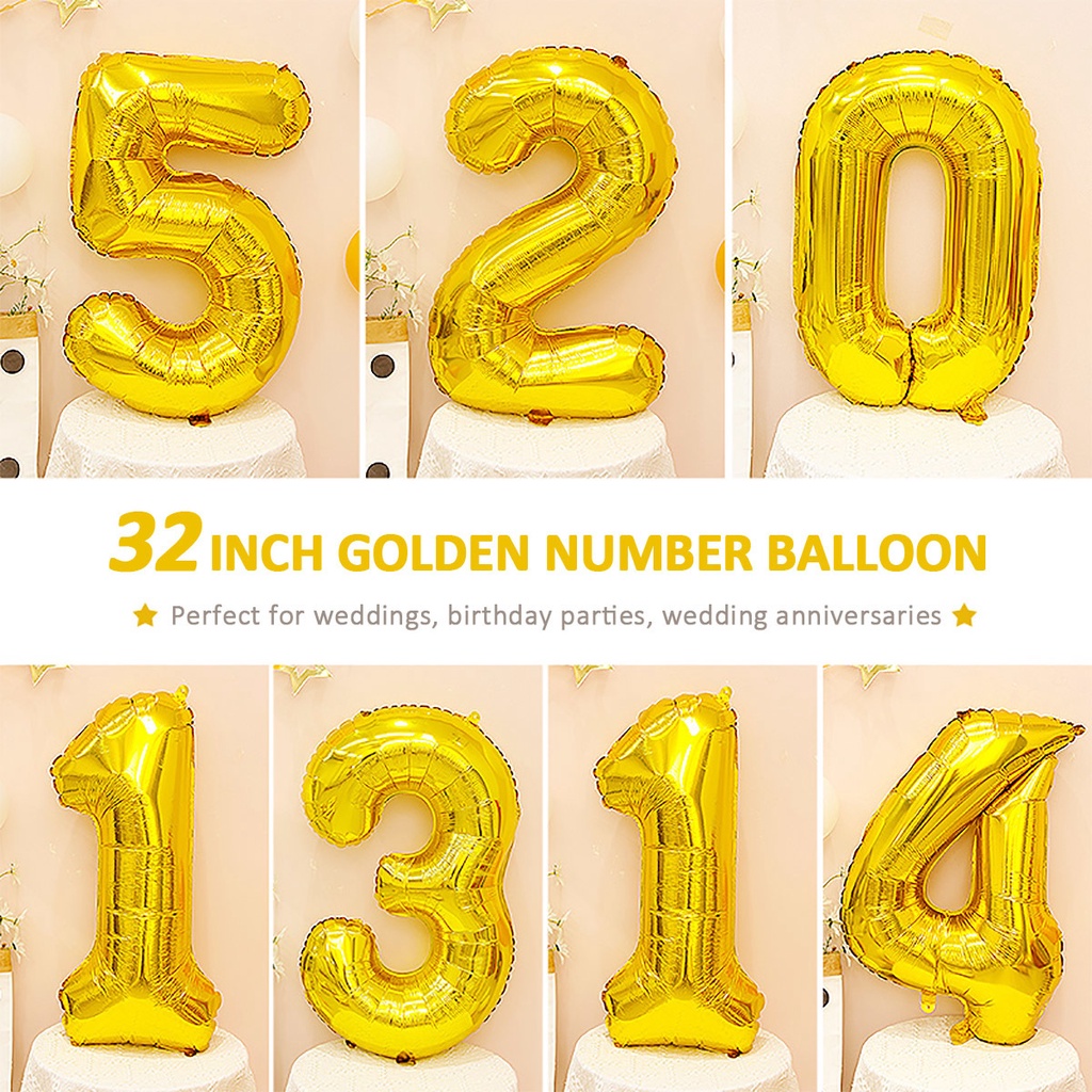 32 Inch Gold Number Balloons Aluminum Foil Balloon Digtal Mylar Helium ...