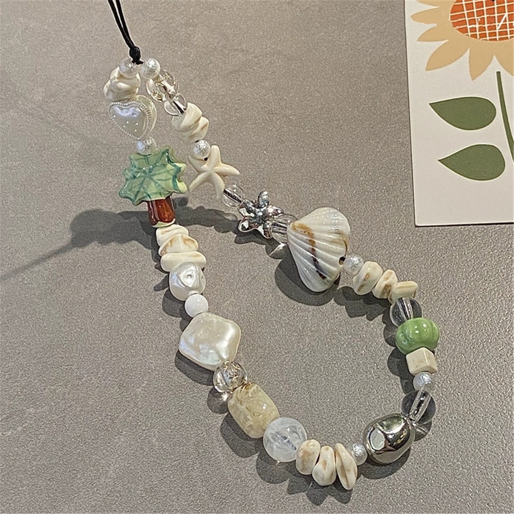 Ins Coconut Tree Beach Shell Phone Case Lanyard Handmade diy Beaded ...