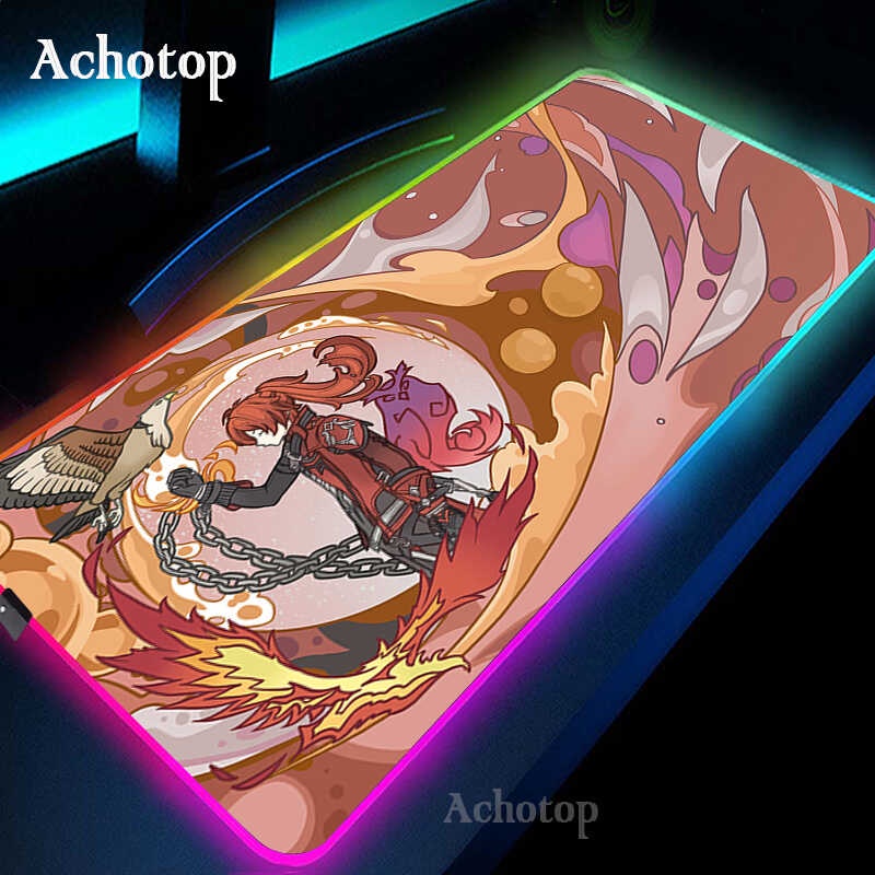 Genshin Impact Gaming RGB Mouse Pad Gamer Desk Mat XXL LED Light Mouse ...