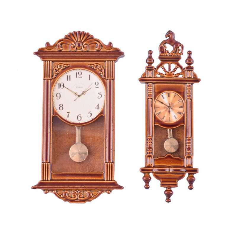 [Hot K] Miniature Vintage Pendulum Wall Clock Exquisite Antique Wooden ...