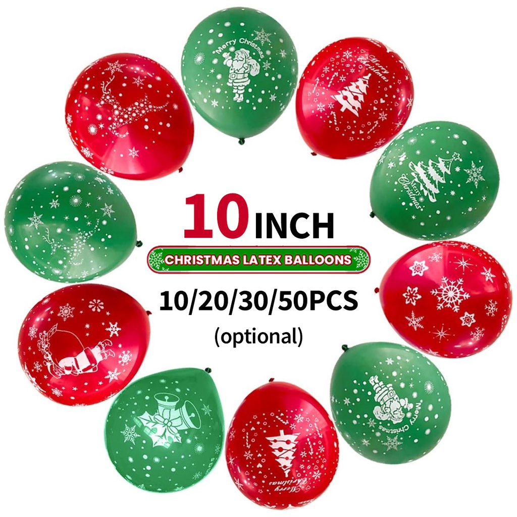10inch Latex Christmas Balloon Red Green Xmas Rubber Balloons Printed ...