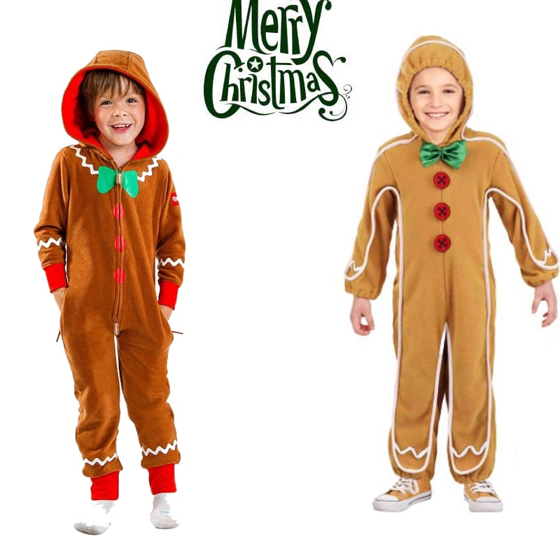 Kids Gingerbread Man Costume Cosplay Bodysuit Stage Performance Dress ...
