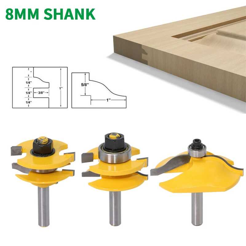 3Pcs/Set 8Mm Shank Milling Cutter Wood Carving Raised Panel Cabinet ...