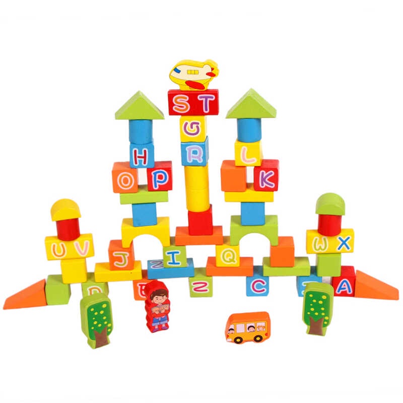 Wooden Building Blocks Maglagay Ng 53 Piraso Kulay Kahoy Children Toys ...