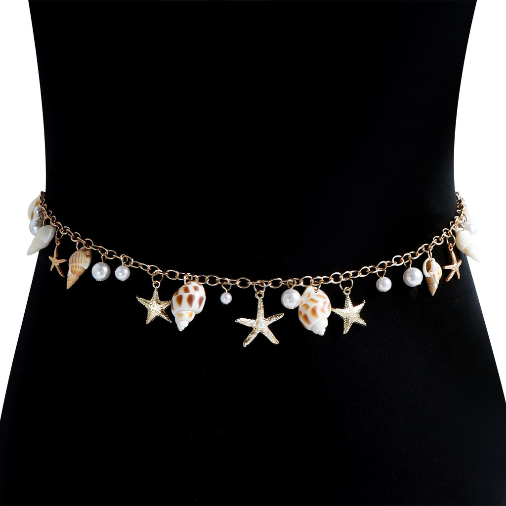 A Fashion Starfish Conch shell belt Chain Waistband Body Chain jewelry ...