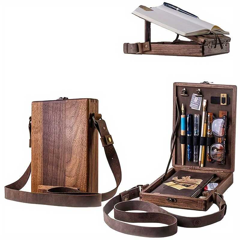 1Pc Men's Wooden Portable Crossbody Postman Bag, Multifunctional Tool ...