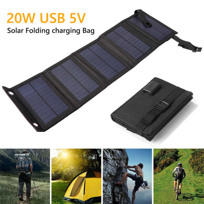 Waterproof Folding 20W 5-Panel Power Bank Charger Solar Cells Battery ...