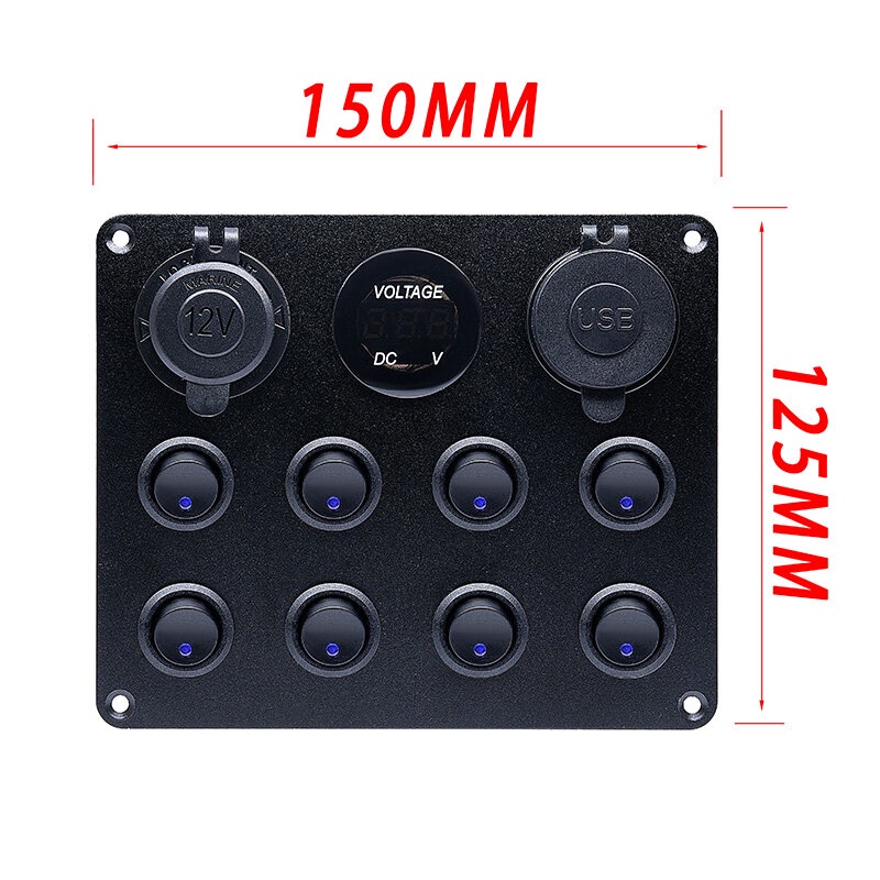 4/5/8 Gang 12V Blue Boat Switch Panel Waterproof Digital Voltmeter Dual ...