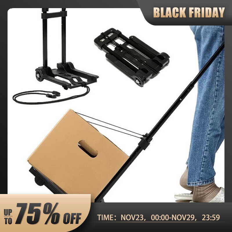 2 Rounds Folding Hand Truck Black Small Lightweight Cart Portable ...