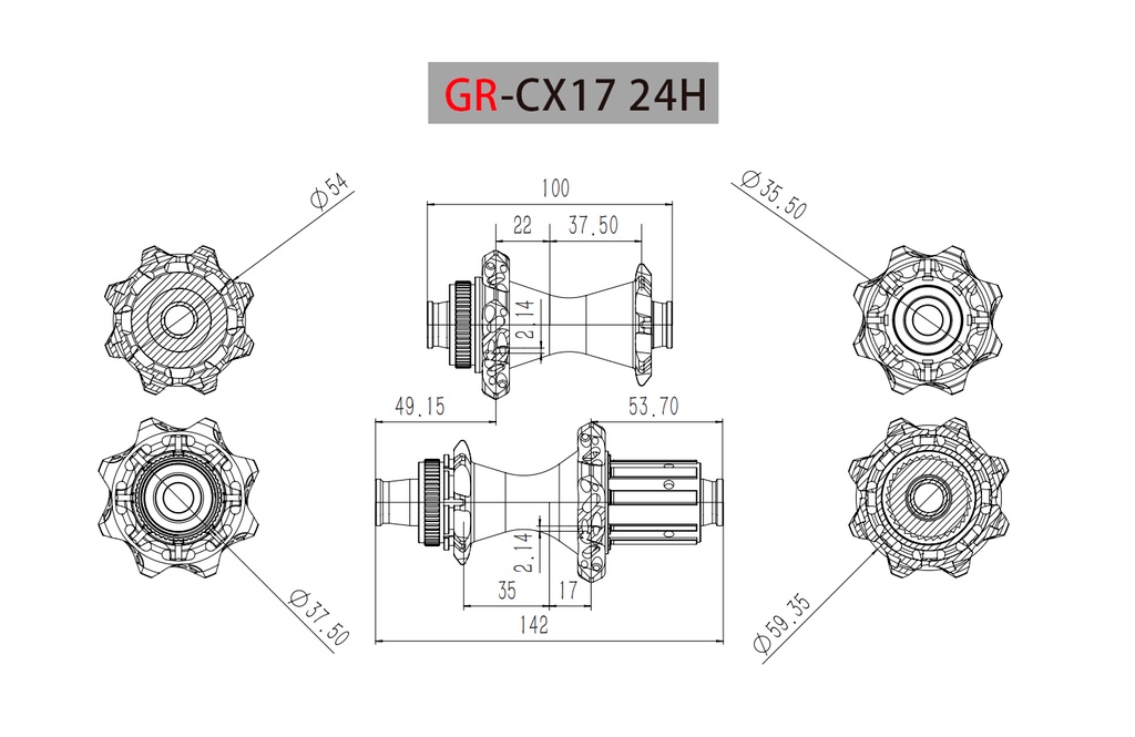GOLDIX CX17 Bicycle hub 2:1 straight pull spoke 21/24Hole Center Lock ...