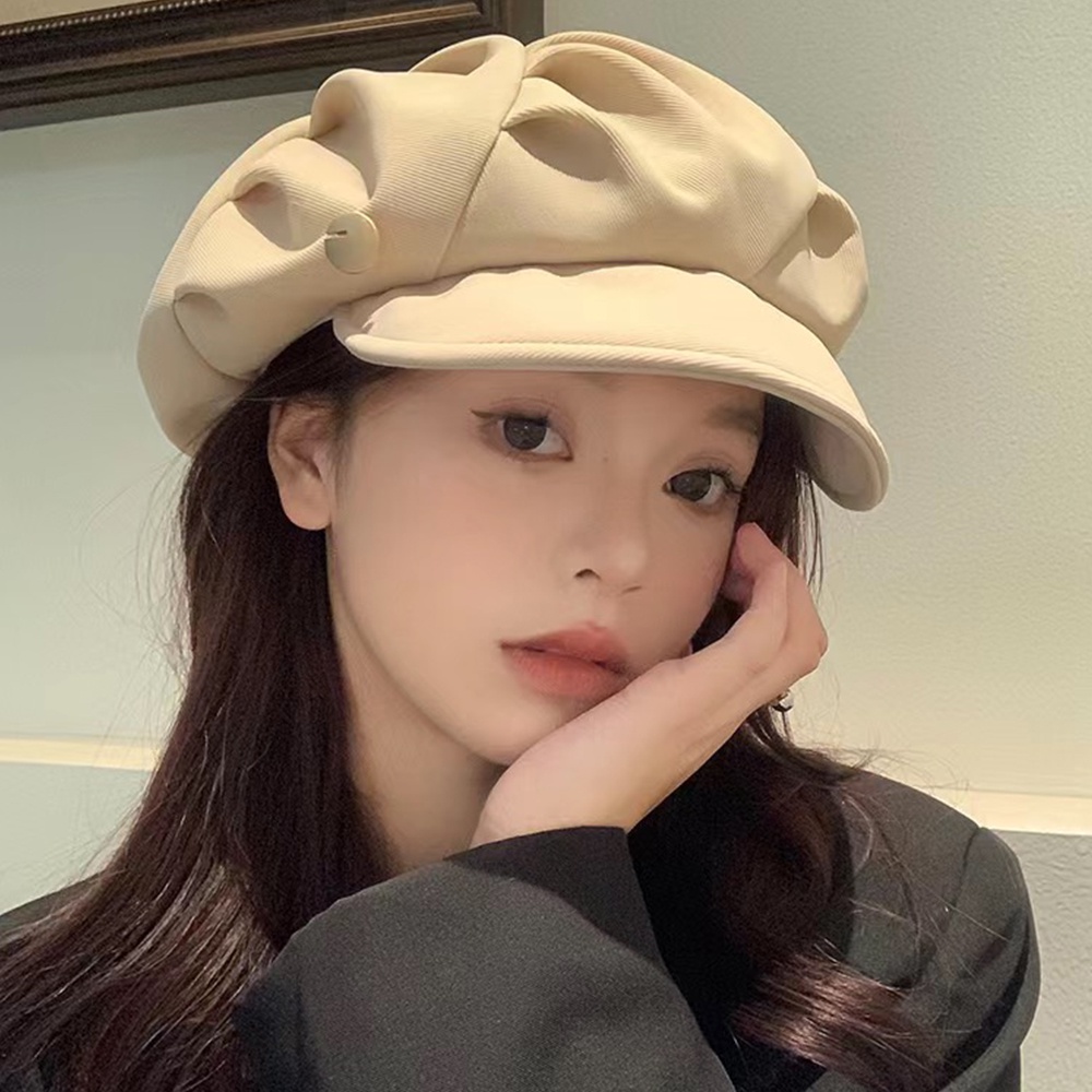 Women Octagonal Hat/ Autumn Winter Newsboy Cap/ Cloud Shape Pleated ...