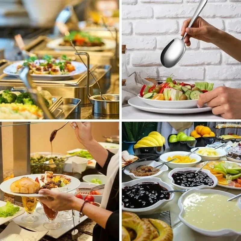 Large Stainless Steel Round Spoon Long Handle Communal Serving Spoon ...