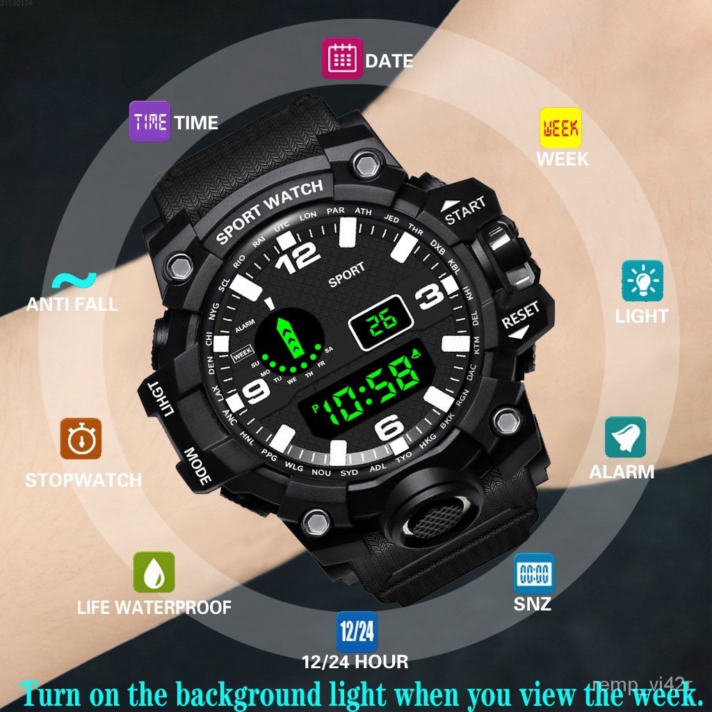 Fashion Men's Watch Men's Sports Relo for men Digital Waterproof wrist ...