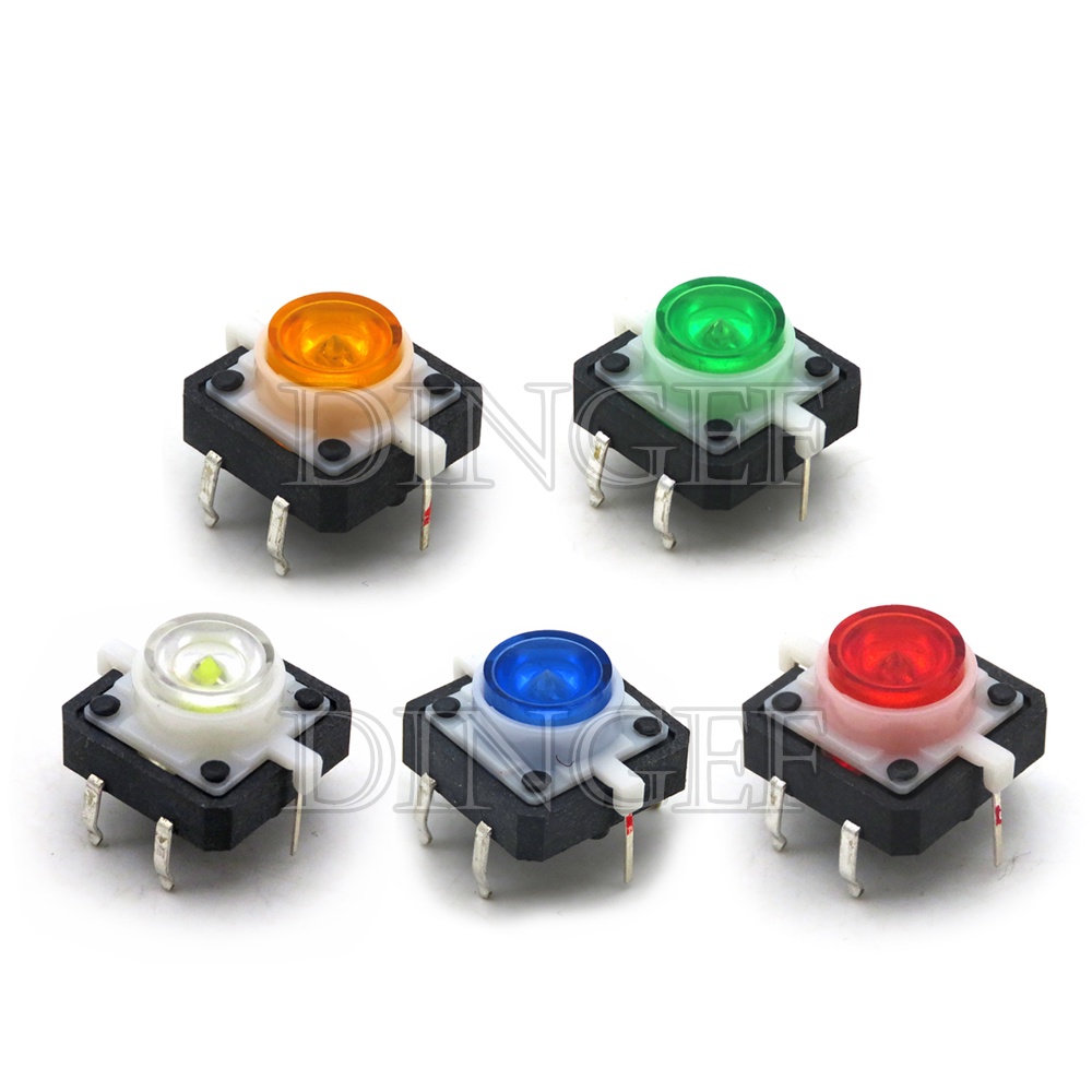 5PCS 12X12X7.3mm Tactile Push Button Switch Momentary Tact LED 5 Color ...