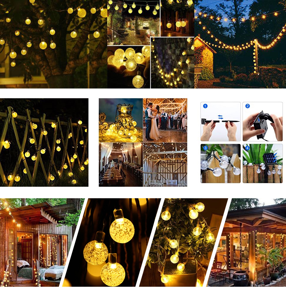 Lights String Outdoor Waterproof LED Christmas Solar Power Crystal ball ...