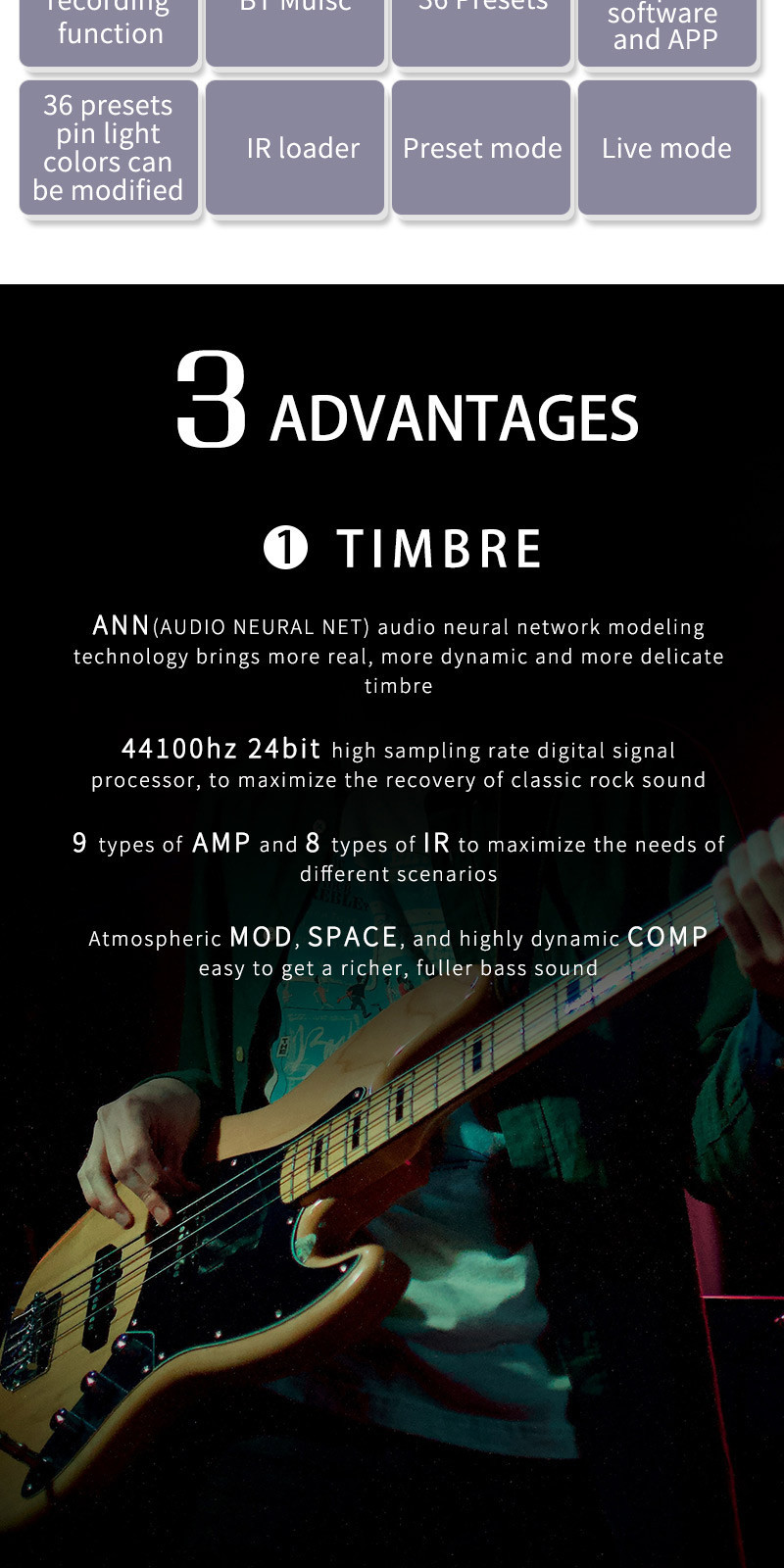 M-VAVE Tank-B V2 BASS Multi-Effects Pedal Rechargeable 36 Presets 9 ...