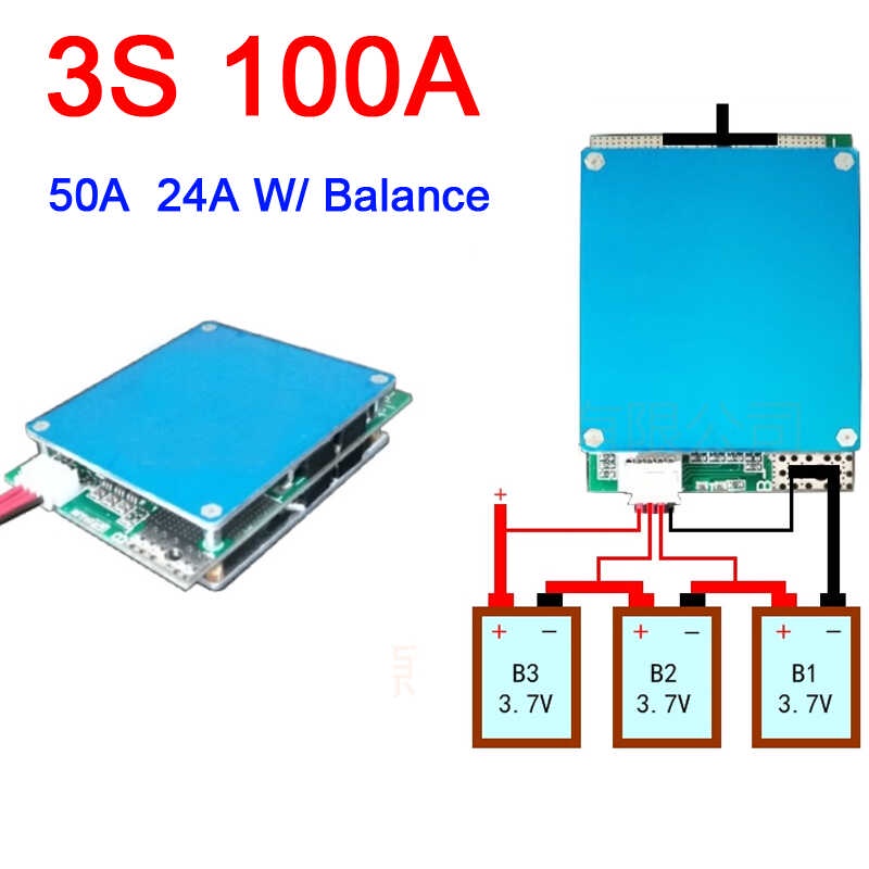 3S 12V 100A 50A 24A w/ Balance Li-ion Lipo Lithium Battery Protection Board Large Current 18650 ...