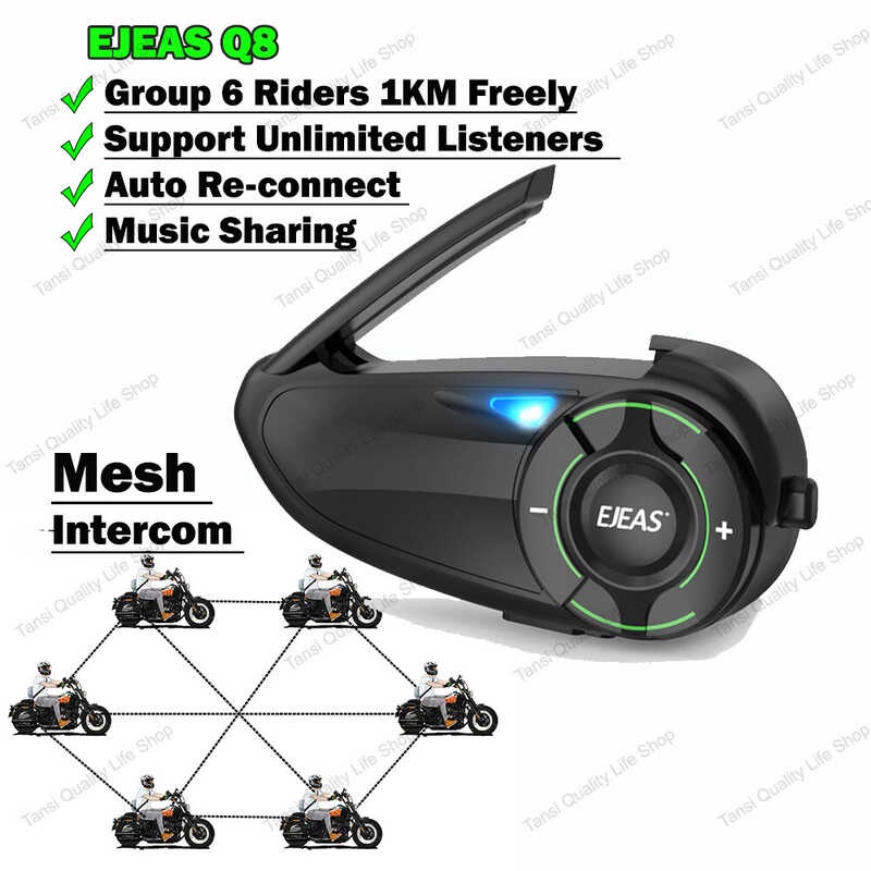 2023 Bagong EJEAS Q8 Motorcycle Mesh Intercom Auto Re-Connect · Bluetooth 5.1 1Km Group 6 Riders ...