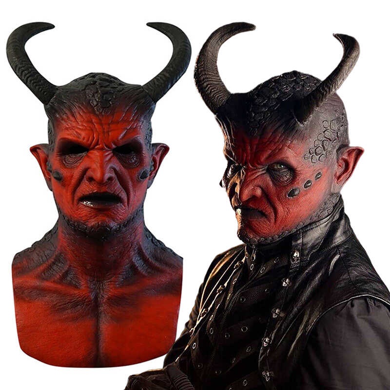 Horror Devil Latex Mask Belial Cosplay Hellfire Beast Horns Demon ...