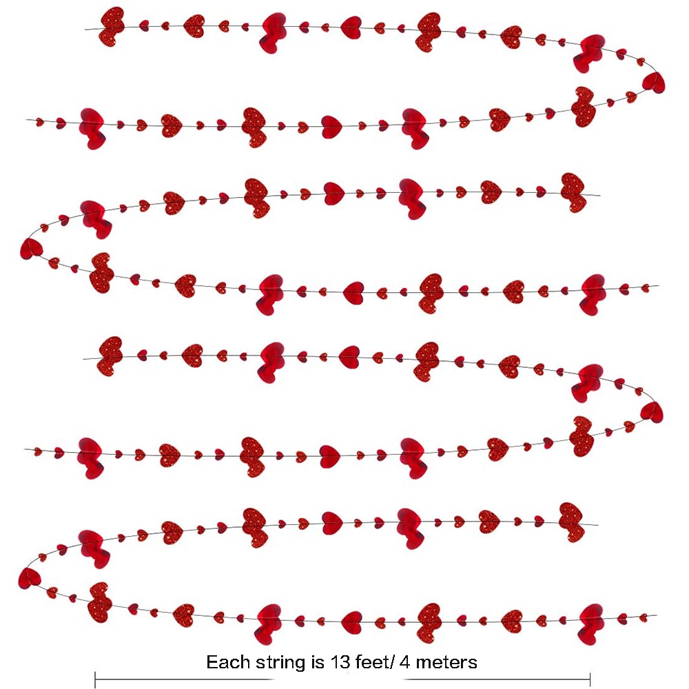 Red Heart Garland Metallic Glitter Hanging Heart Streamer Banner for ...