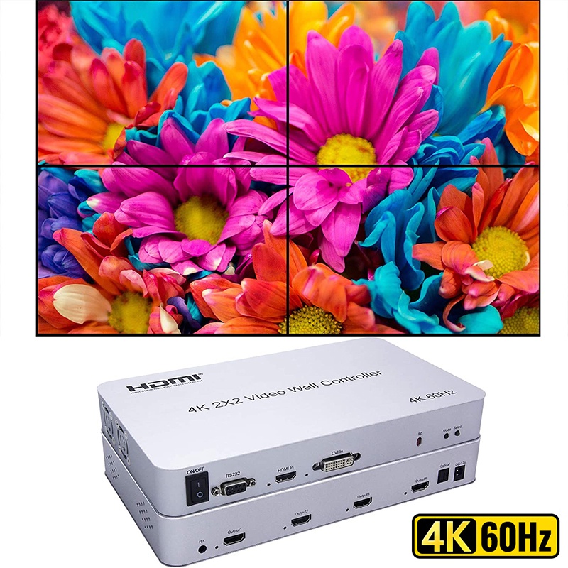 4K 60Hz 2x2 Video Wall Controller Processor 4 TV Big Screen Splicing ...
