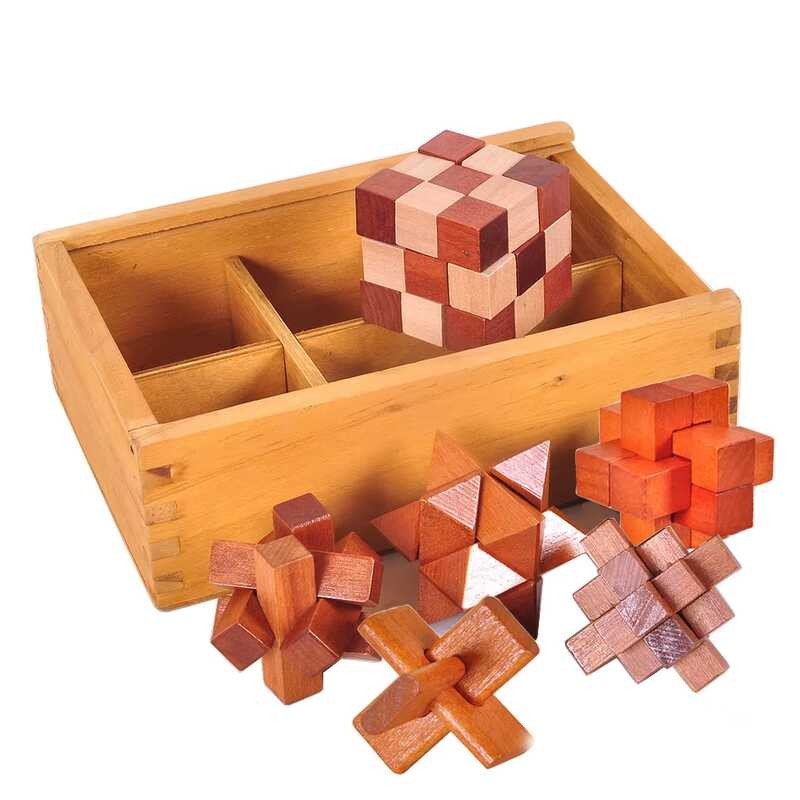 Wooden Luban Lock Puzzle Box Brain Teaser IQ Test Toys Educational Mind ...