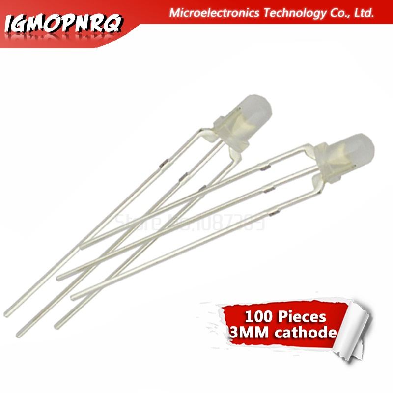 100pcs LED 3mm Round Diffused Red & Green two Color Common cathode LED ...