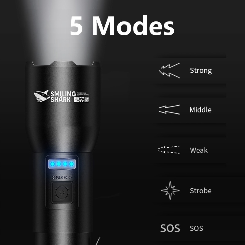 Smiling Shark SD8107 Flashlight Rechargeable Waterproof Led M77 8400LM ...