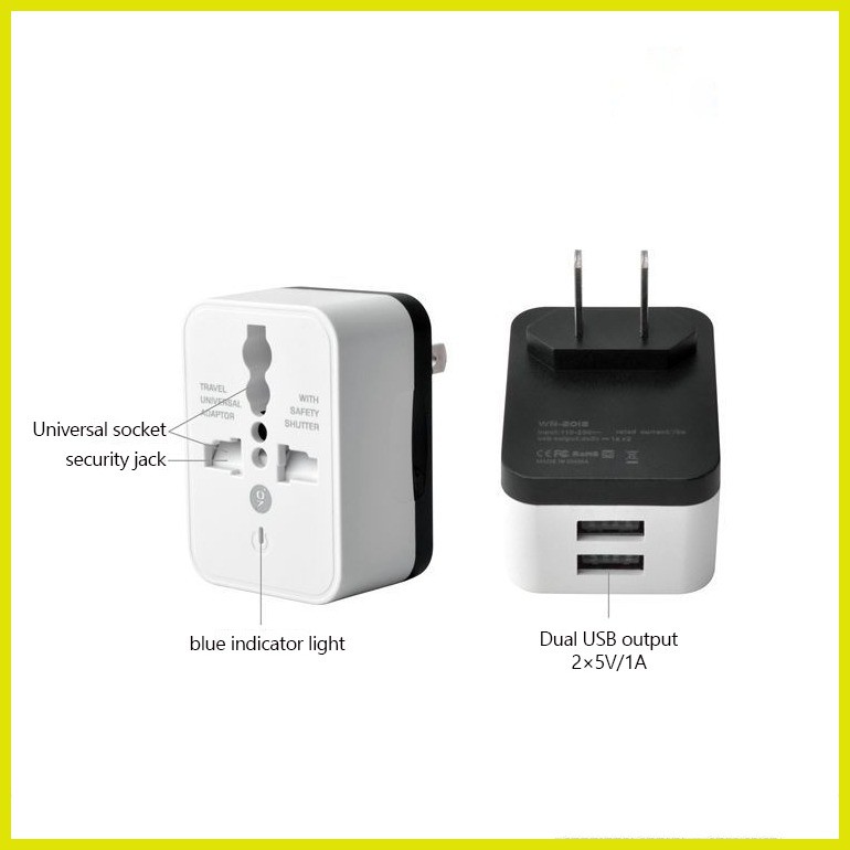 2 pin US standard to multi-country universal socket adapter With 2USB ...