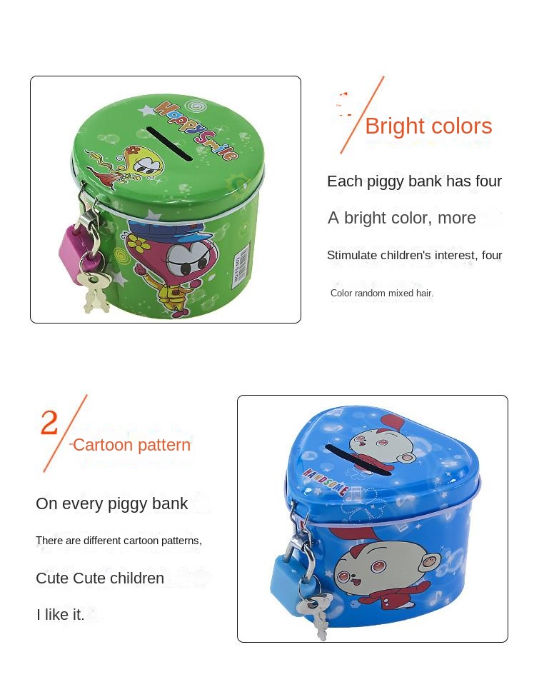Children's Cartoon Piggy Bank/Mini Coin Bank with Lock and Key/Children ...