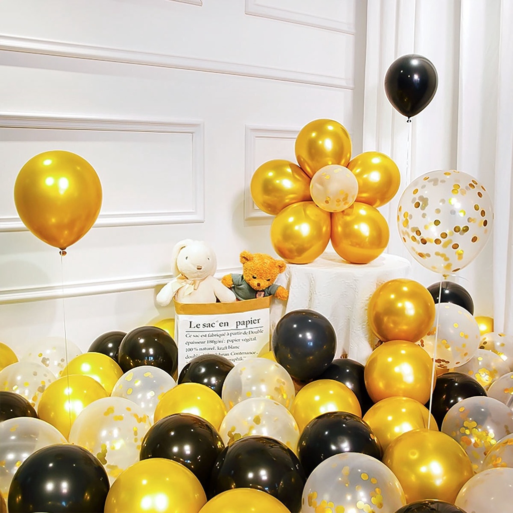 50pcs Metal Latex Balloon Set 12" Chrome Metallic Balloons Confetti ...