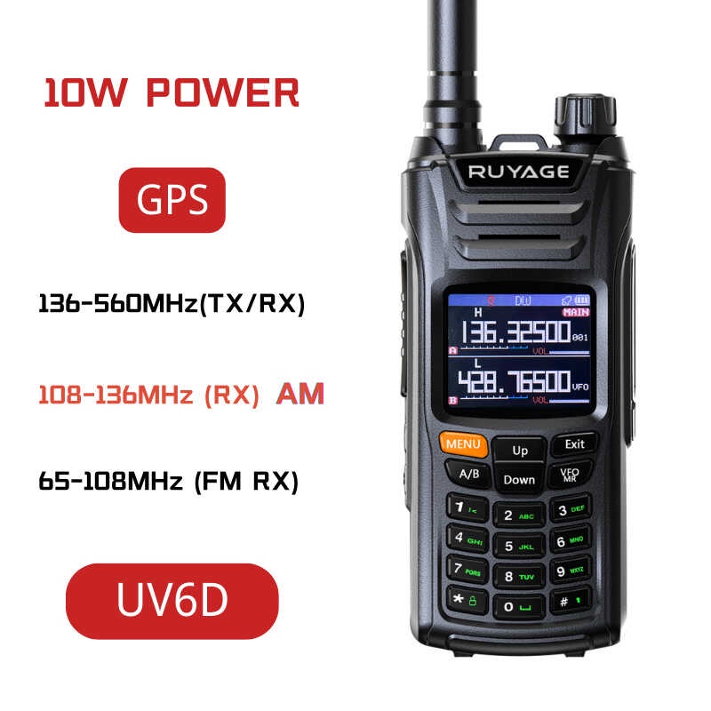 Ruyage UV6D GPS 6 Bands Amateur Ham Two Way Radio 999CH Air Band Walkie Talkie VOX DTMF SOS LCD ...