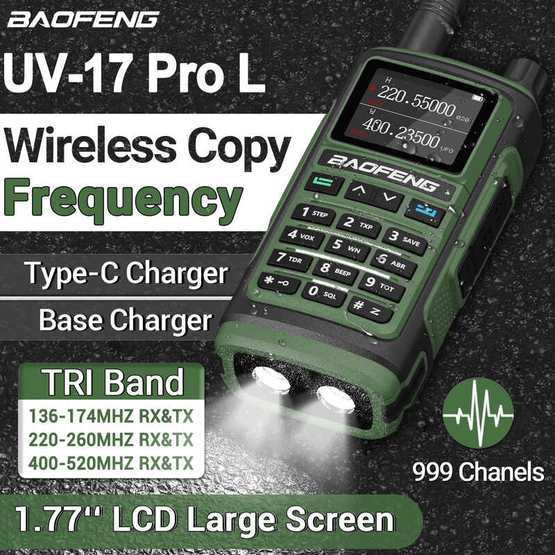Baofeng UV-17 Pro L Tri Band Wireless Copy Frequency Waterproof Walkie Talkie 16KM S22 Type-C UV ...