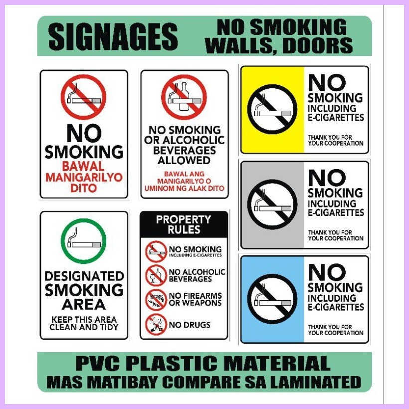 PVC Plastic signage no smoking bawal manigarilyo dito no alcoholic ...